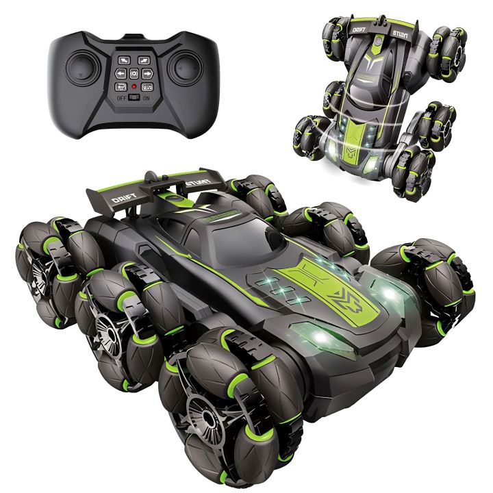 Rechargeable 6-Wheel RC Stunt Car with Spray, Lights, Music & LED ...
