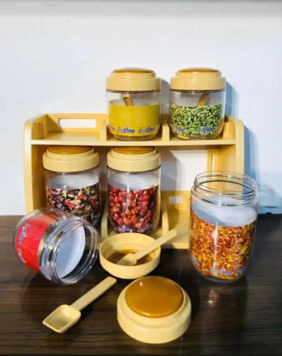 Masala box spice rack set 6 jars, masala jar wall mounted, masala box ...