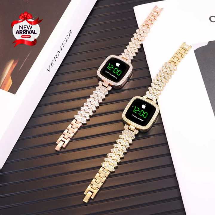 New trendy Fashion steel Diamond chain Smart watch, Ladies watch , LED ...