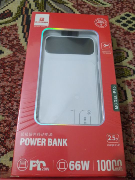 Original Power Bank 10000mah Biboshi 66W PD20W Model :P45 Two way multi ...