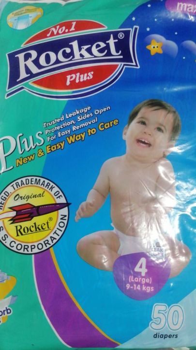 Rocket Baby Diaper Large Size 4 50pcs | Daraz.pk