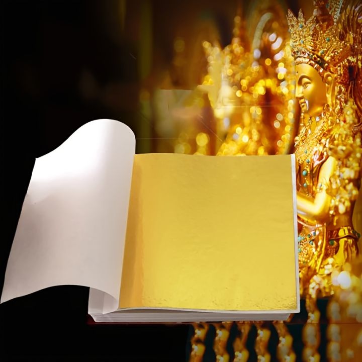 Aomily 9x9cm 100 Sheets Practical K Pure Shiny Gold Leaf for Gilding ...