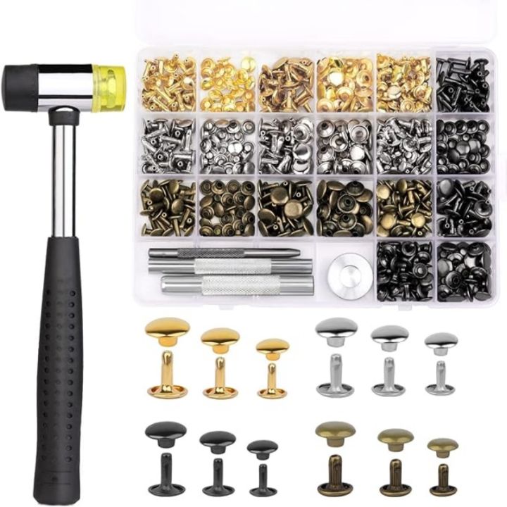 MIUSIE 4Colors Double Cap Rivets Leather Rivets with Rubber Hammer ...