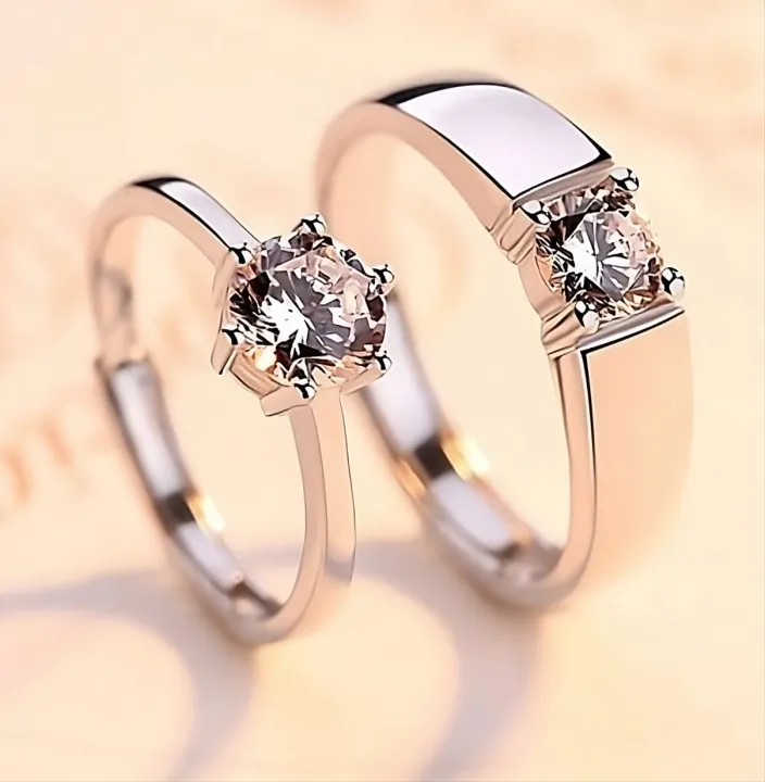Classic Couple Rings For Men Women CZ Stone Trendy Wedding Lovers' Ring ...