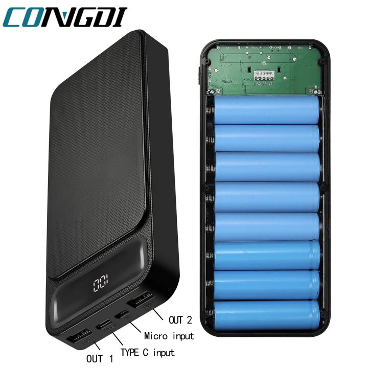 Power Bank Case 18650 Battery Storage Box Dual USB Micro USB Type C ...