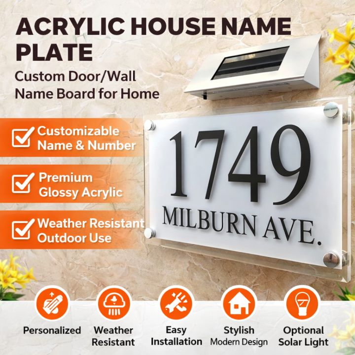 Acrylic House Name Plate - Modern Door Sign - Custom Home Name Board ...