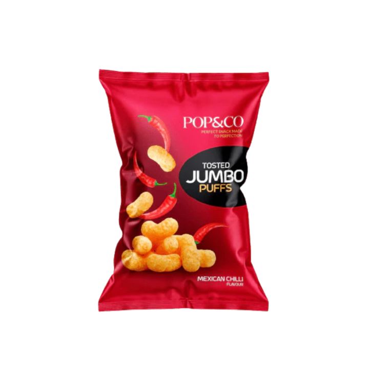 POP AND CO TOASTED JUMBO PUFFS MEXICAN CHILLI 90 GM | Daraz.pk