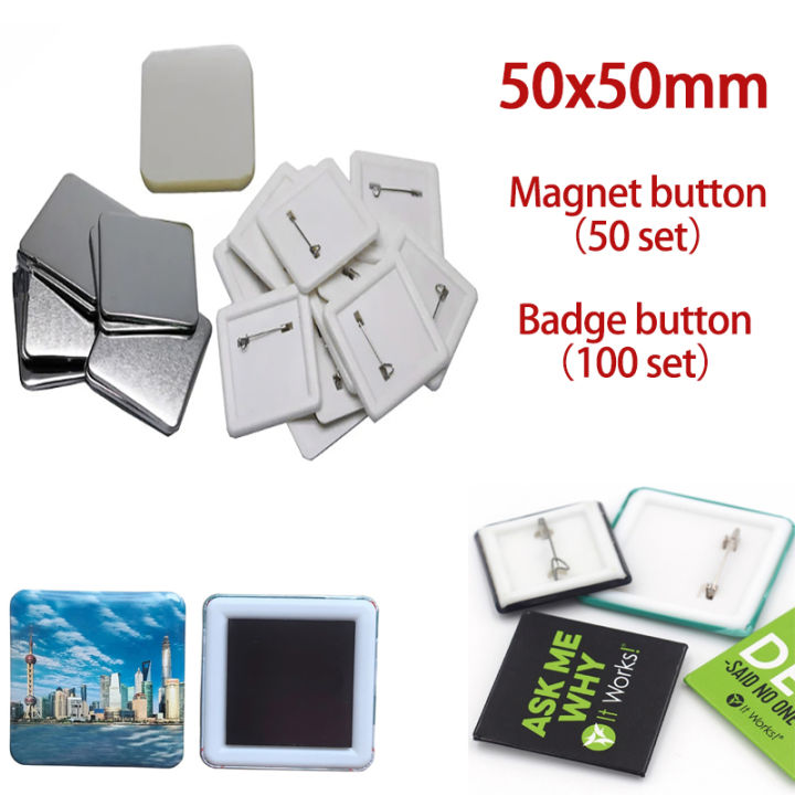 Square DIY Blank Pin Button Badge Material 50x50mm Refrigerator Magnets ...