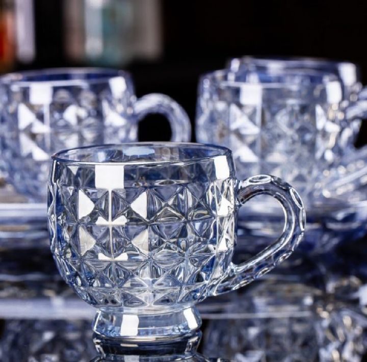 Delisoga Pack of 6 Glass Coffee Cups, Round Shape Crystal Clear , Tea ...