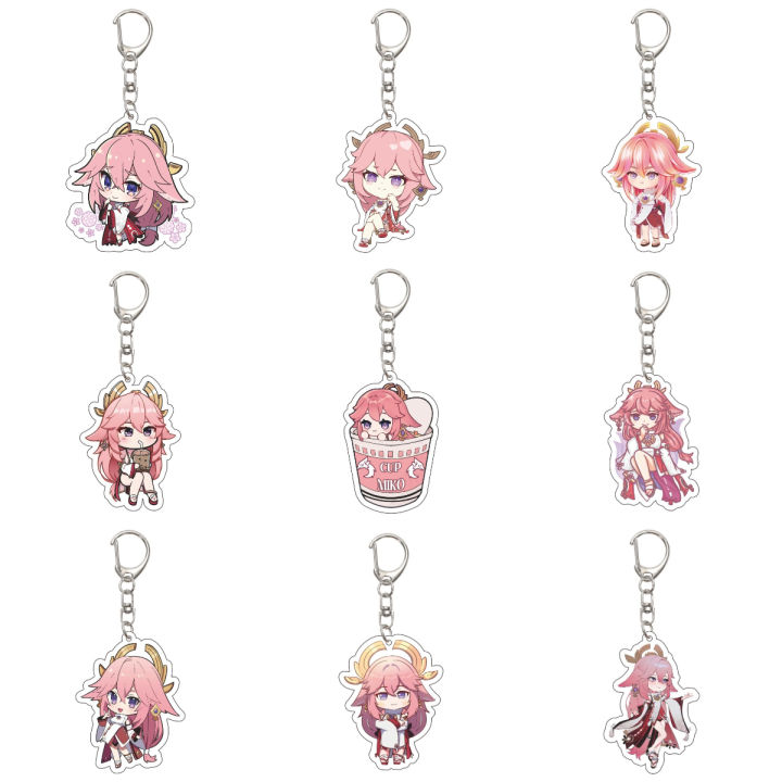 55MM Anime Genshin Impact Keychain Yae Miko Key Chain Acrylic Model ...