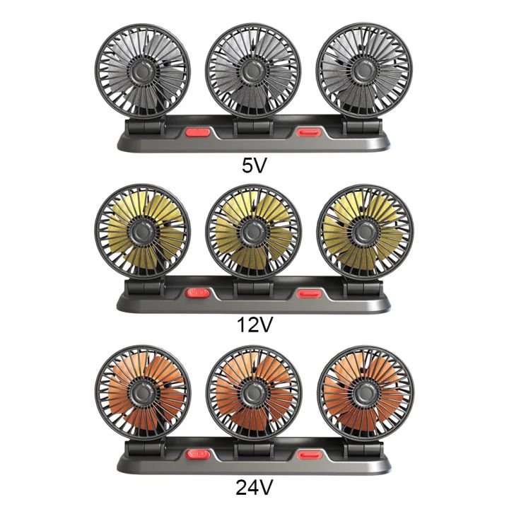 USB/12V/24V Car Cooling Air Fan 3 Head Automotive Electric Fan For Auto ...