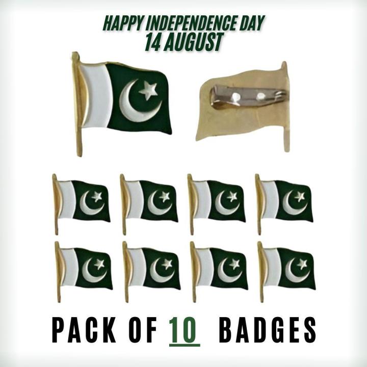 Pack of 10 Pakistani Flag Badges Metallic | 14th August | Azadi Sale ...