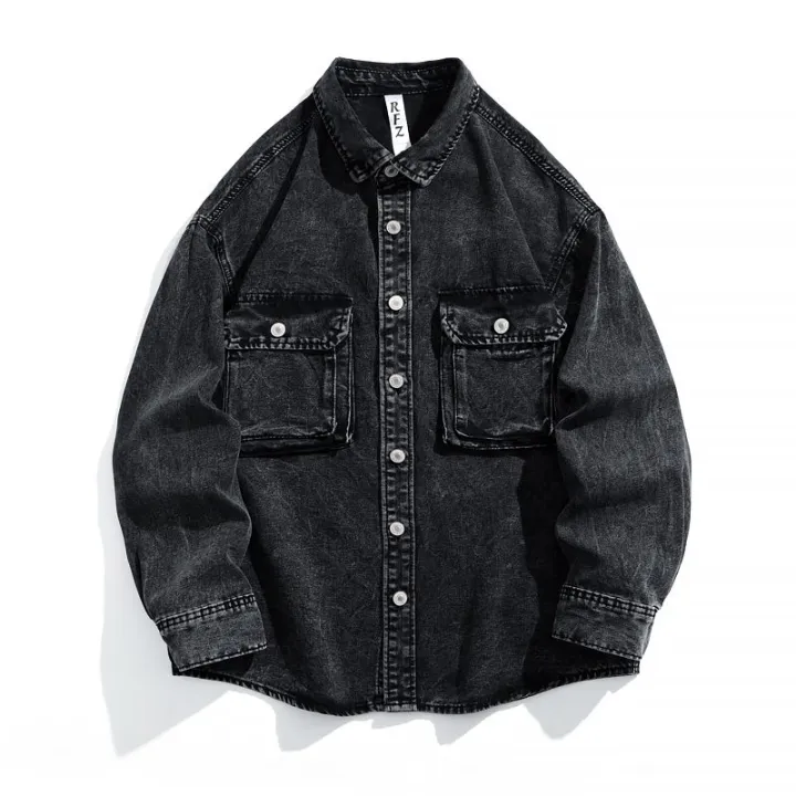 Men Fashion Denim Jackets Coats Loose Fit Pockets Solid Turn Down ...