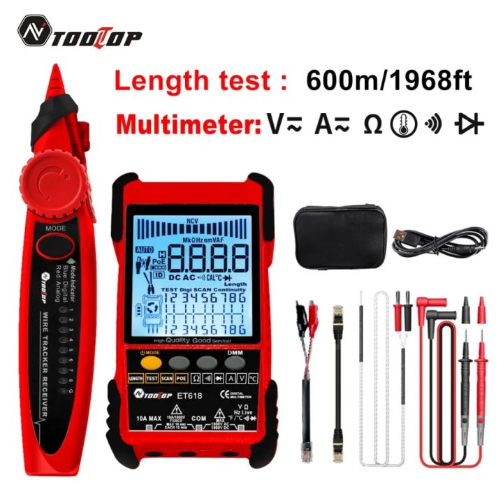 TOOLTOP ET616 ET618 Network Cable Tester Multimeter Length Measure LAN ...