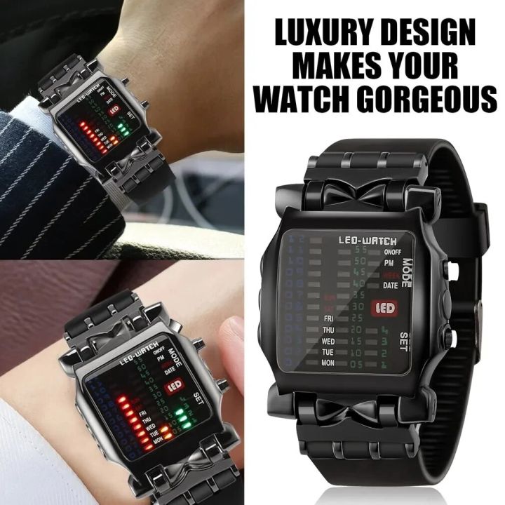 Binary Led Watch Creative Waterproof Business Electronic Watch Mens ...