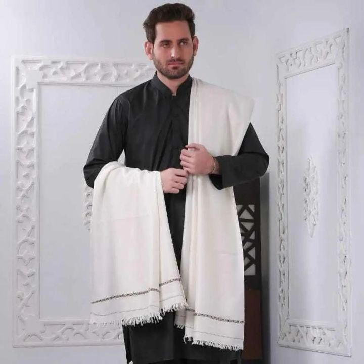 Shawl for Men - Best Pashmina Wool Dussa Black & White Shawls | Daraz.pk