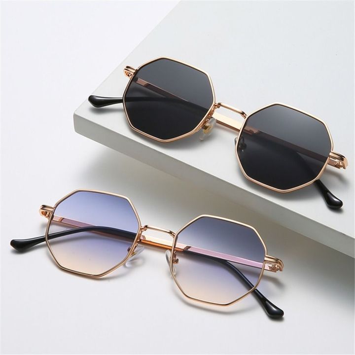 Brand Design 2024 Fashion New Polygonal Metal Sunglasses Retro Ladies ...