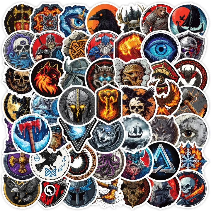 50Pcs Viking Stickers Norse Viking Art Frost Nordic Giant Wolf Defense ...