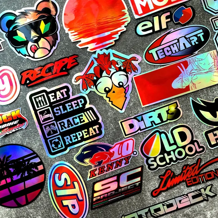 40PCS Random Racing Sponsors Laser Rainbow Stickers Motorcycle Moto ...