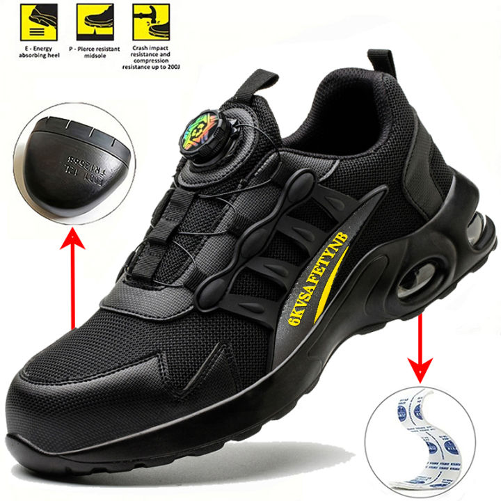 Men Rotating Button Safety Shoes Steel Toe Work Sneakers Indestructible ...