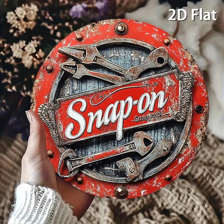 2D Flat Vintage Metal Sign Snap-on Tools Aluminum Round Poster Bold and ...