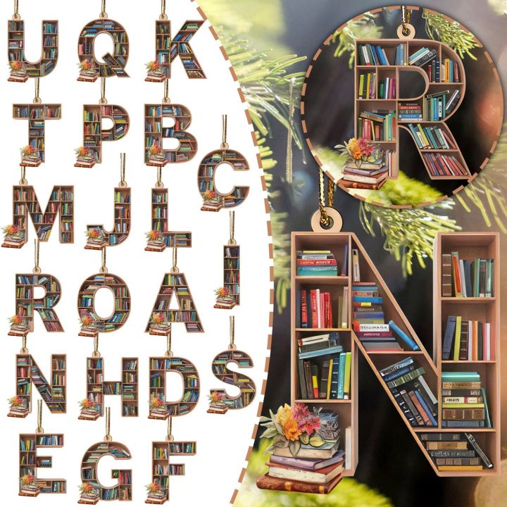 New Christmas 2D Multiple Type Letter Book Bookcase Name Decor Pendant ...