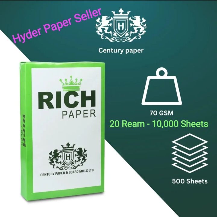 Rich Paper 70 Gsm A4 Size - 20 Ream - 10,000 Sheets | Daraz.pk
