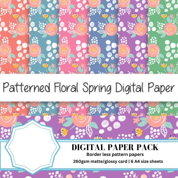A4 designer paper pack | Floral pattern paper| 6 260gsm glossy sheets ...