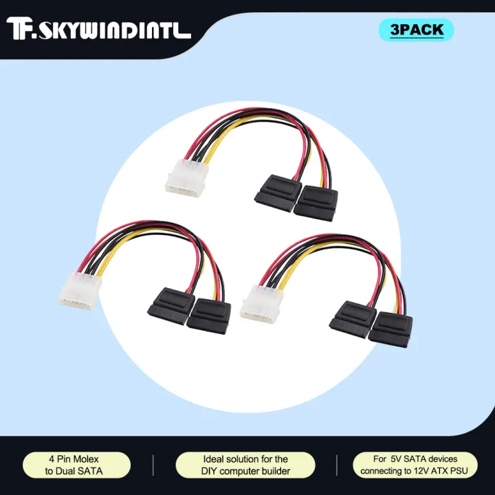 4 Pin Molex IDE to 2 Serial ATA Hard Driver Power Cable SATA Y Splitter ...