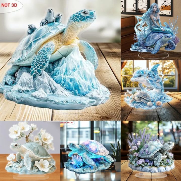 Mother Turtle &Little Turtle Statue,2D Flat Acrylic Figurine,Home,Cafe ...