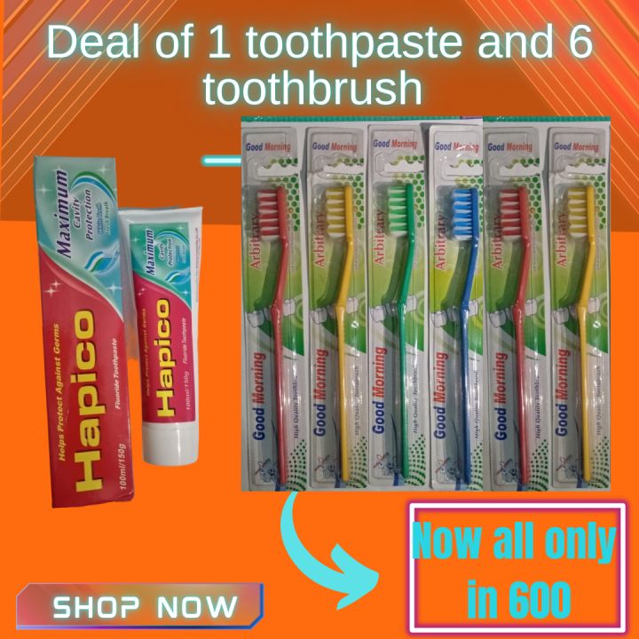 Set of 6 morning toothbrush and 1 hapico toothpaste in very low price ...