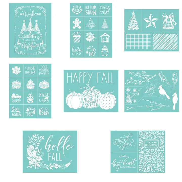 8*15inch Silkscreen Stencil Merry Christmas Happy Fall Pumpkin Birds ...