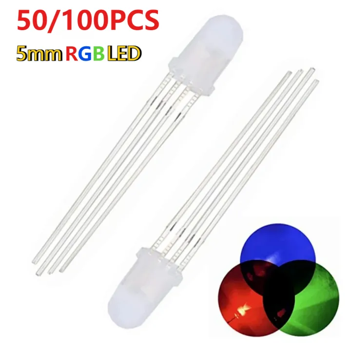 50/100pcs 5mm Full-color RGB LED Common Cathode/ Anode Red/green/blue ...