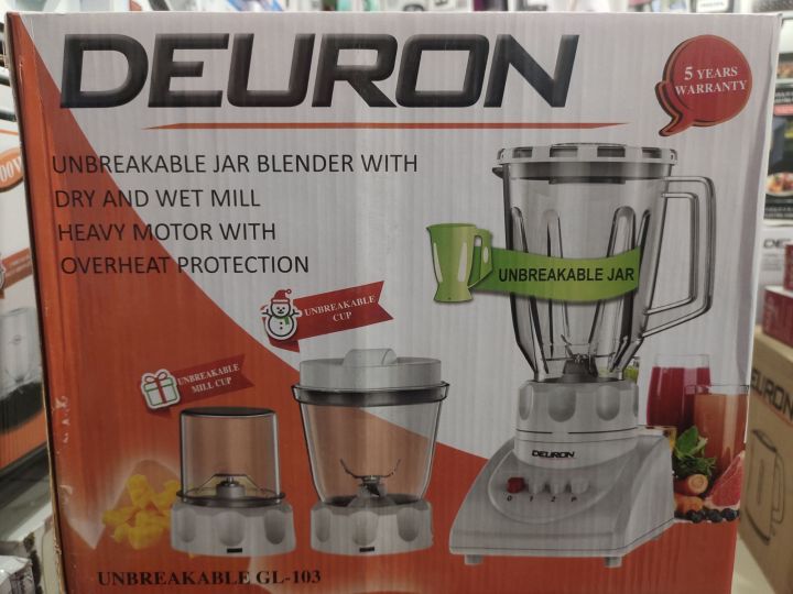 Blender with unbreakable jar dry and wet mill deuron DN-103 | Daraz.pk