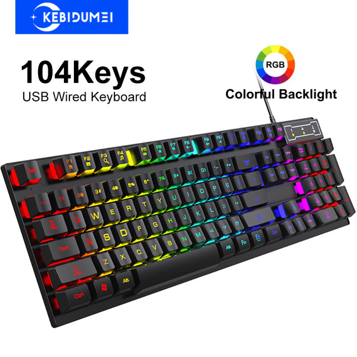 104 Keys Wired Keyboard RGB Colorful Gaming Keyboard Mechanical Feel ...