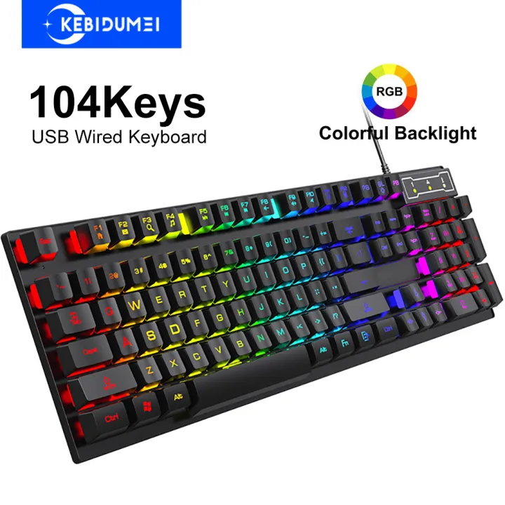 USB Wired Keyboard 104 Keys RGB Colorful Gaming Keyboard Mechanical ...