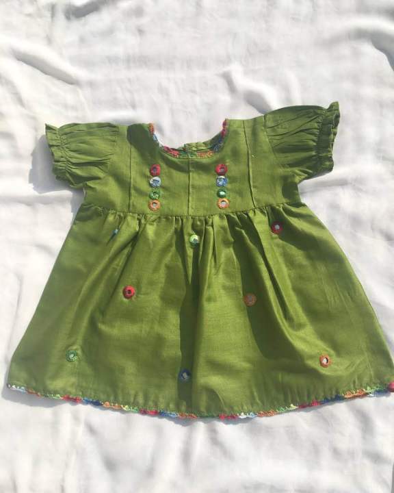 Baby girls stitched frock with hand made mirror work | hand embroidery ...