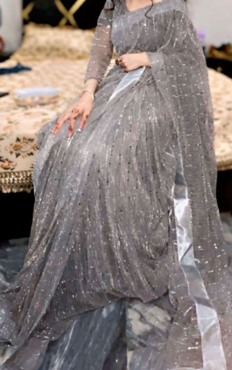 moonlight mukesh grey saree | Daraz.pk