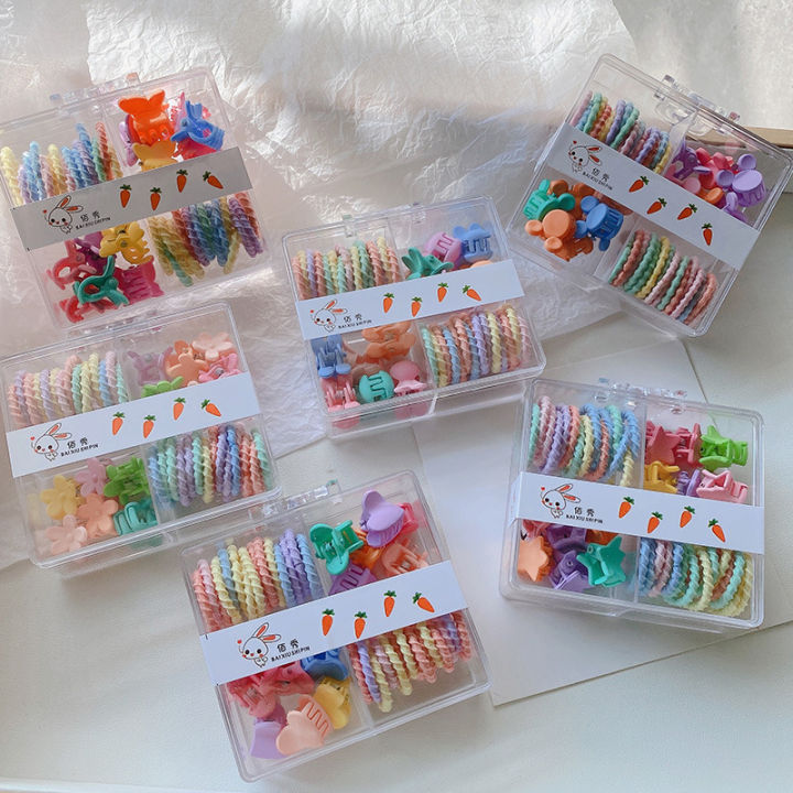 Cute Candy-colored Hair Accessories Set: Square Box with Colorful Hair ...