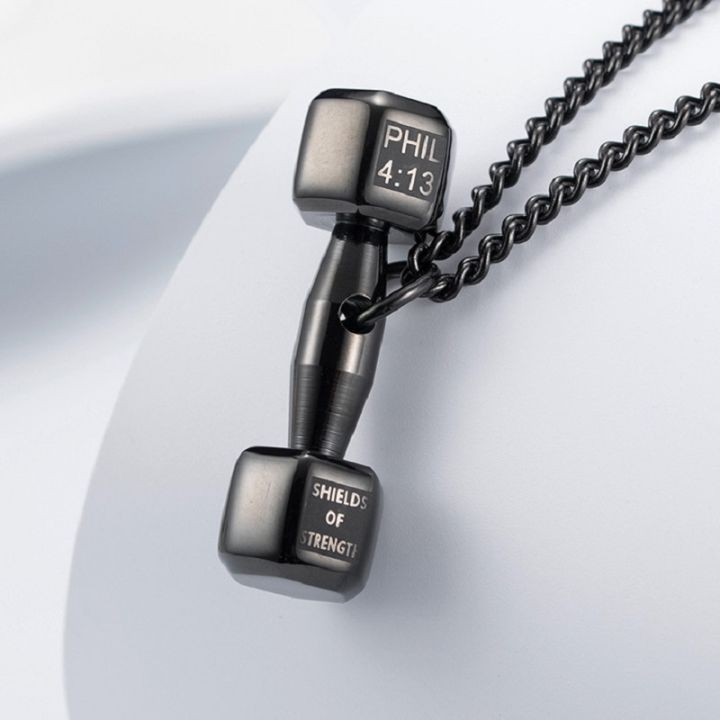 Stainless Steel Titanium Gym Dumbbell Sports Vintage Pendant Collar ...