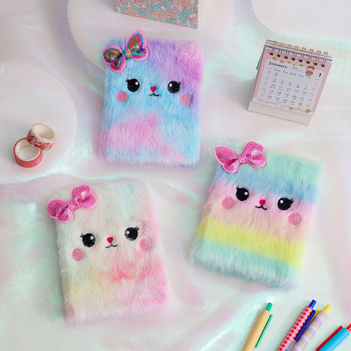 Cartoon Cat Small Diary Book Girl Cute Plush Note Book Student Hand ...