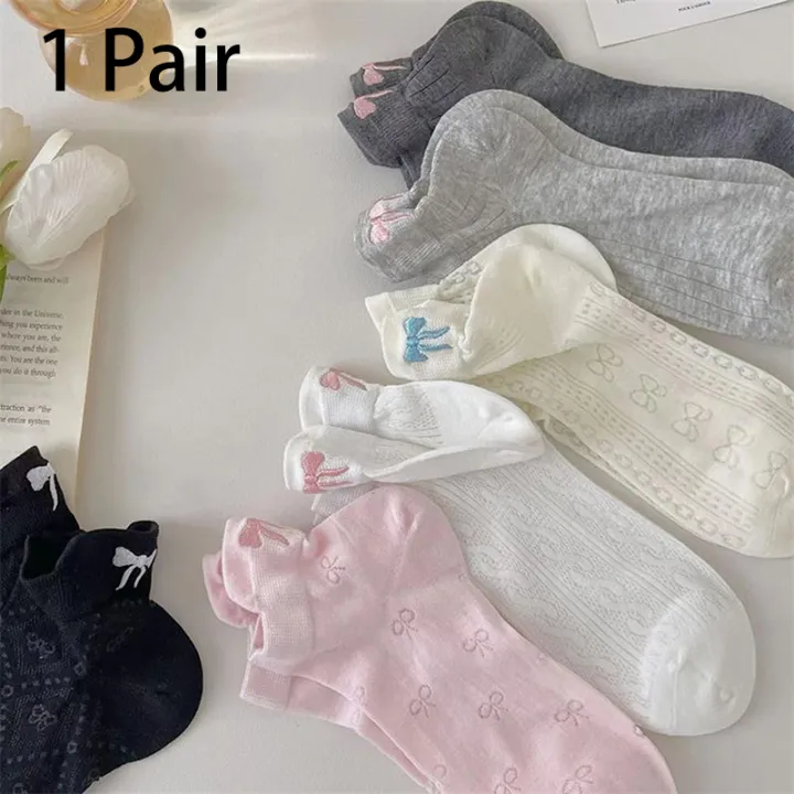 1 Pair Breathable Cotton Thin Low Hollow Out Sock Girly Heart Cute ...