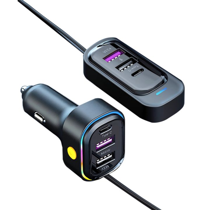 6 Port Car Fast Charger with 3 Rear Seat Extension Ports Multi Device ...