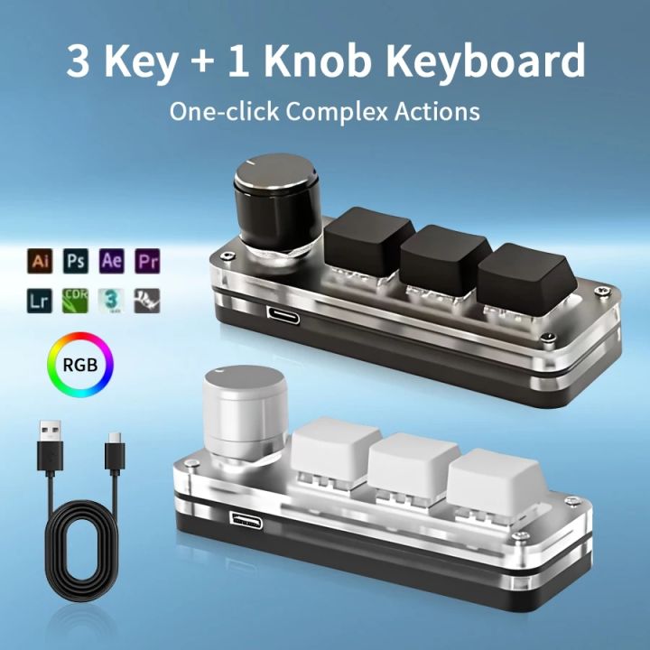 Mini Macro Mechanical Keyboard 3 Keys 1 Knob USB RGB Gaming Custom ...