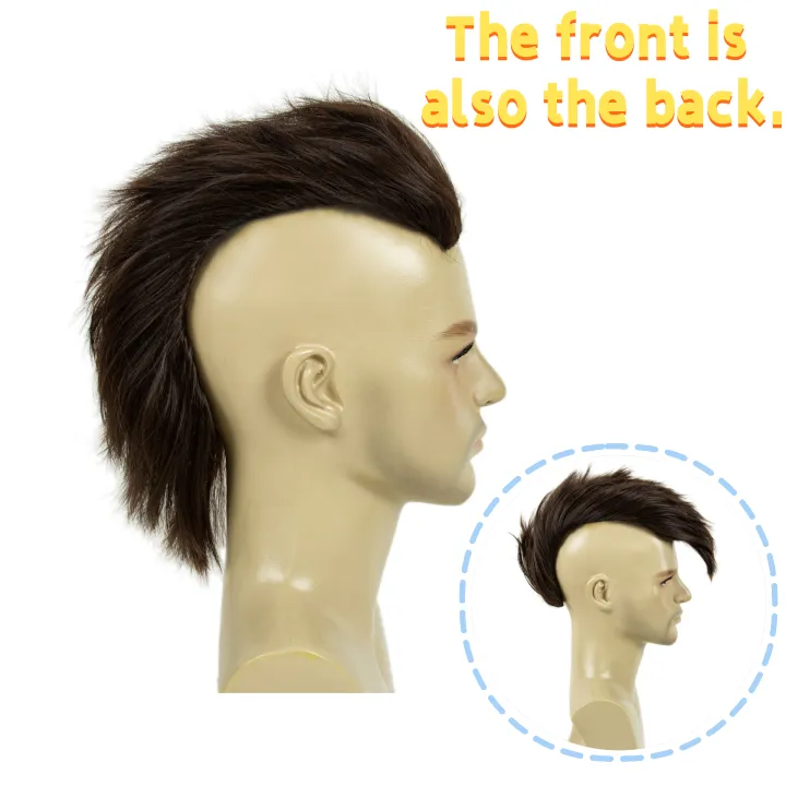 REEWES Men's Mohawk Wig Halloween funny Cosplay Red & Black Short ...