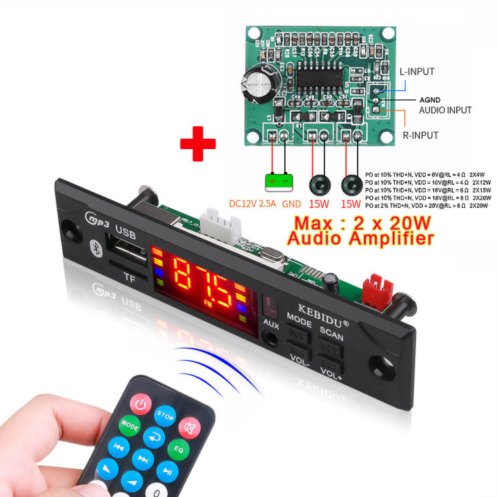 DC 12V Bluetooth 5.0 Wireless MP3 Player WMA Decoder Board USB TF FM Radio 3.5mm AUX Module Car ...
