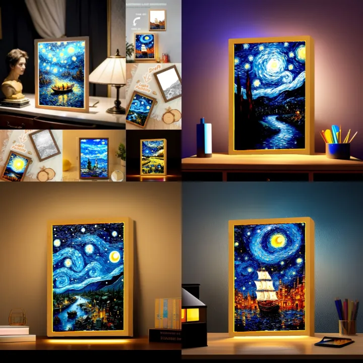 Light Painting Photo Frame Van Gogh Astral Art Led Night Light Bedside ...