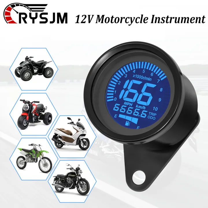 7 Color Motorcycle Speedometer LED Digital Motorcycle Scooter ATV Retro ...