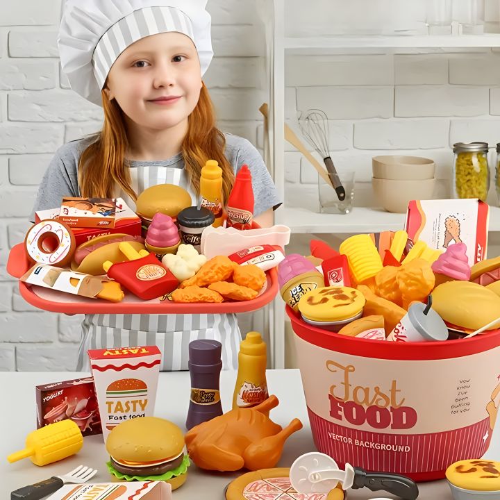 Kids Pretend Fast Food Kitchen Cooking Set - Interactive Hamburger and ...