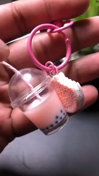 Cute Boba Milk Tea Keychain with Cookie Charm | Bubble Tea Keyring ...